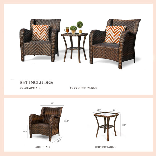 Beachcrest Home Minneota 3 Piece Rattan Seating Group & Reviews ...