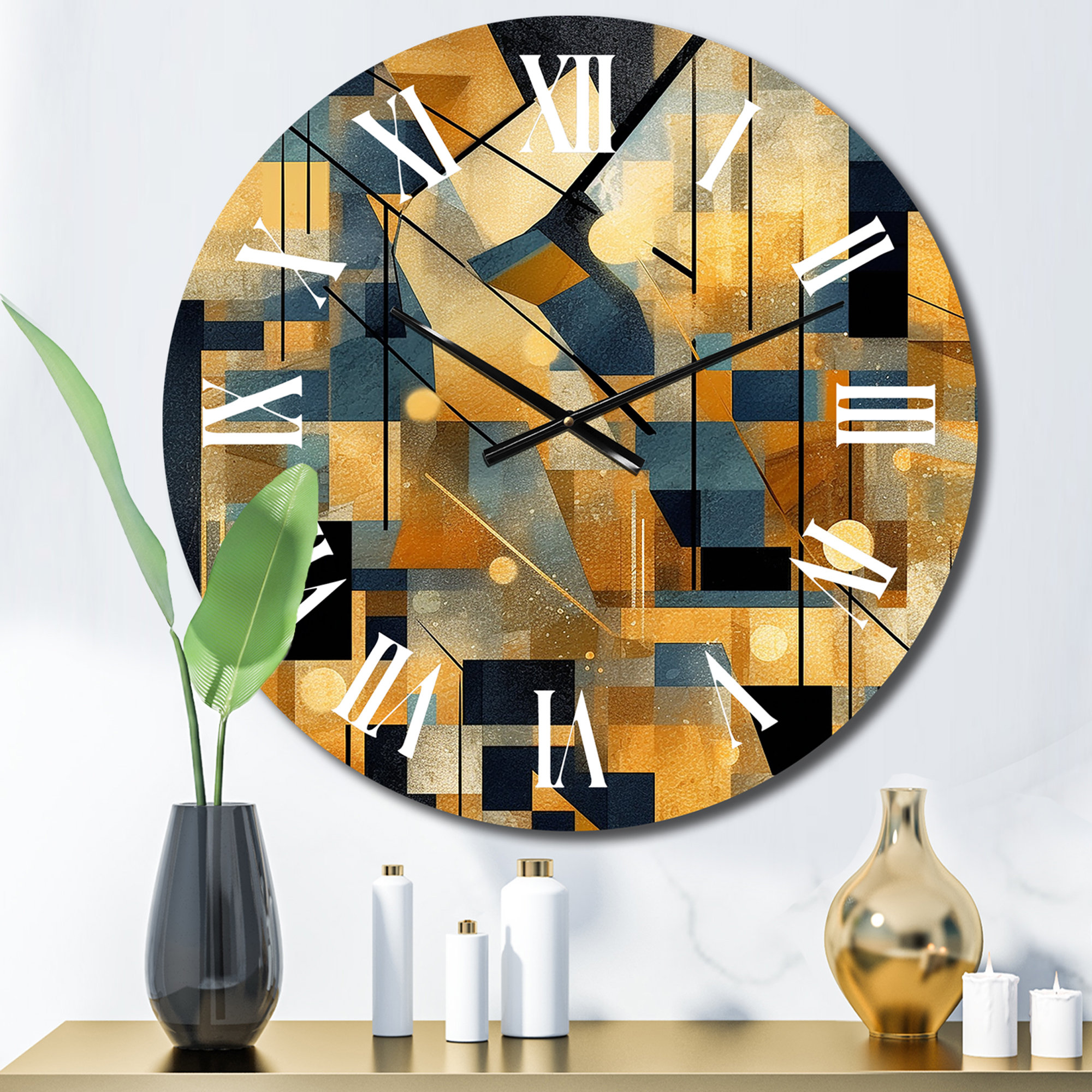 Design Art Gold Cubist Visions II Metal Wall Clock | Wayfair