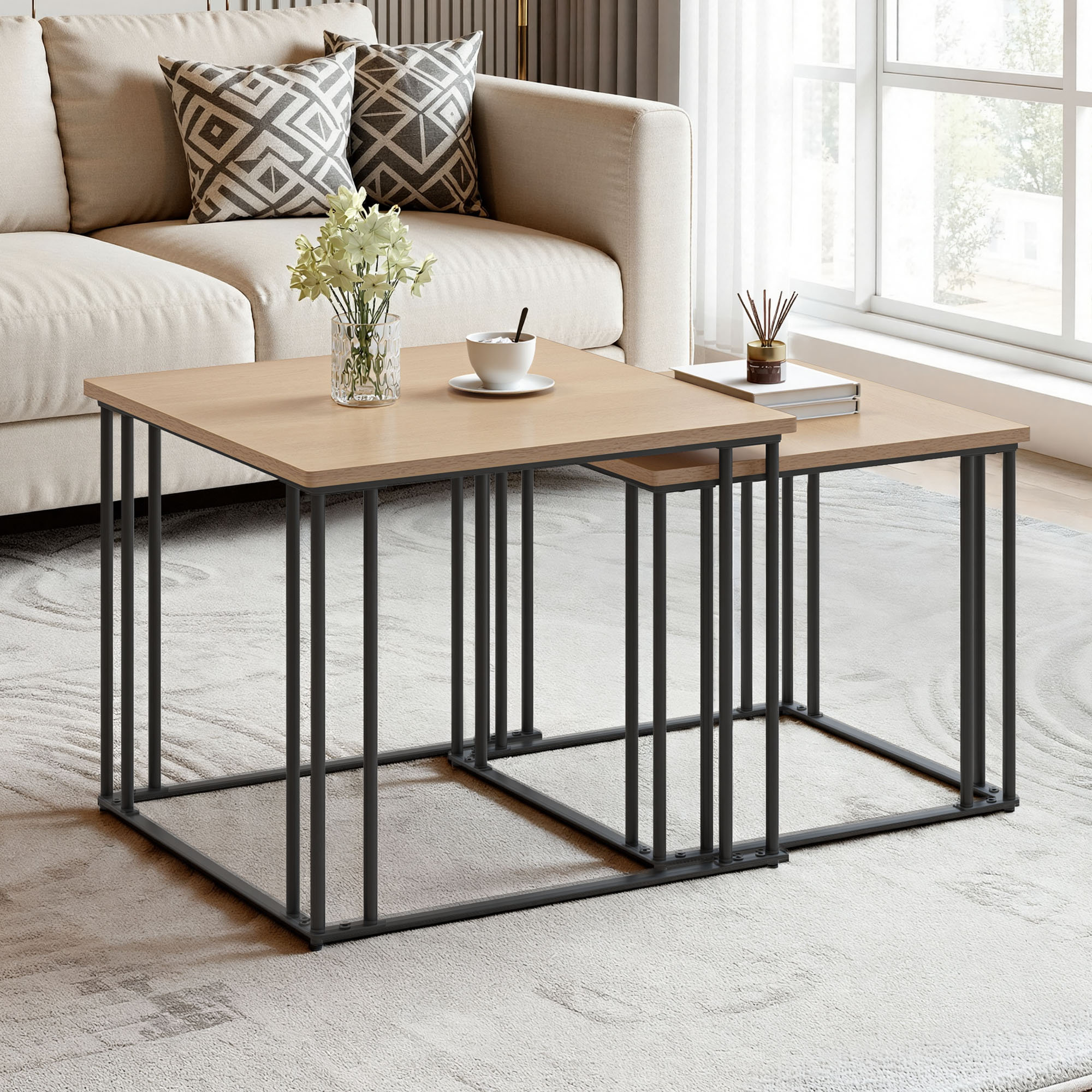 Lily Manor Coffee Table Set Of 2, Wooden Living Room Nesting Tables ...