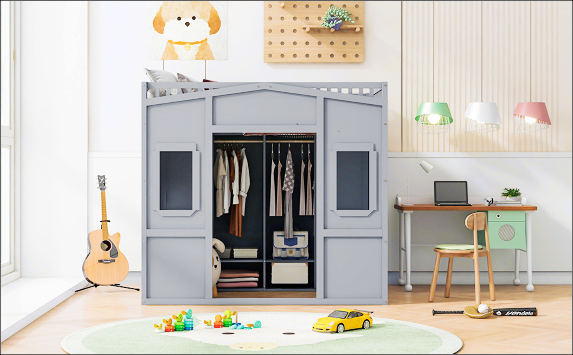 Harper Orchard House Loft Bed With Ladder And Wardrobe | Wayfair