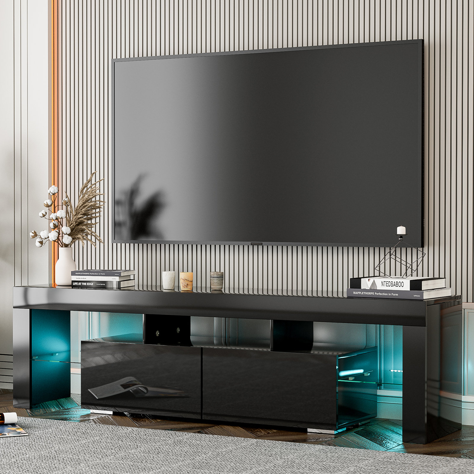 Ivy Bronx White Tv Stand For 65+ Inch Tv, Modern Led Tv Stand W/16 ...