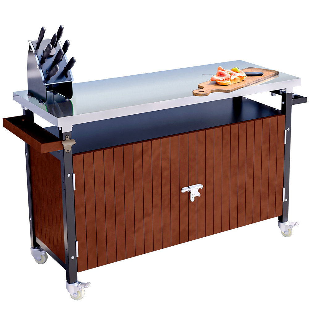 Latitude Run® Outdoor Grill Cart With Stainless Steel Tabletop, Storage ...