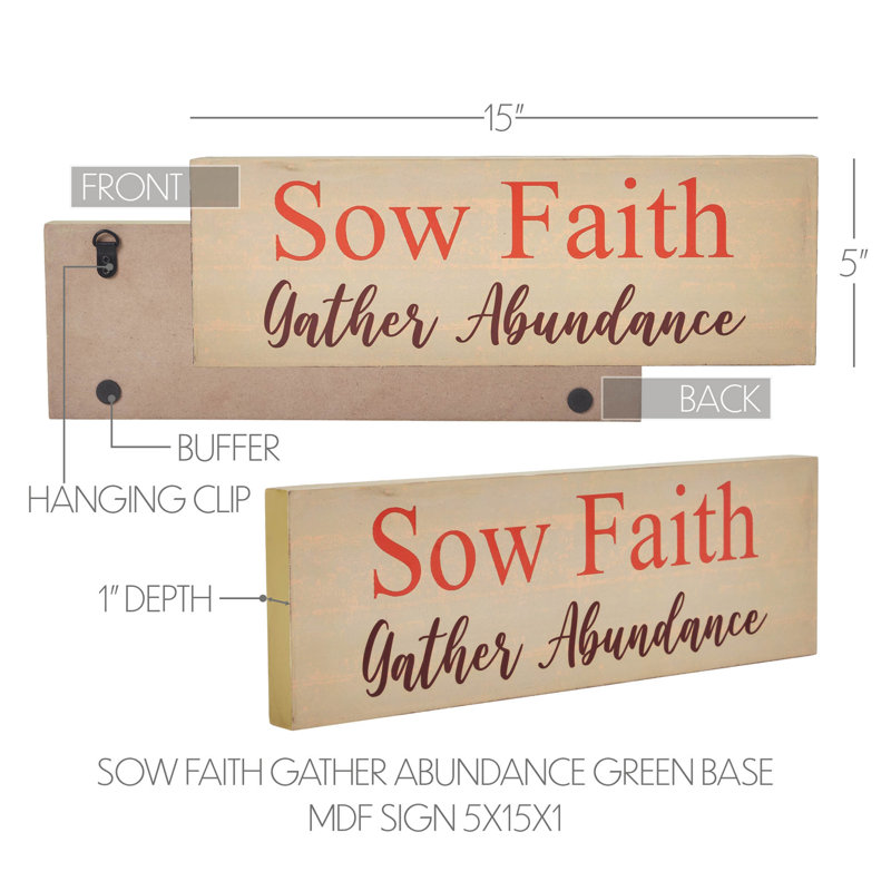 Trinx Sow Faith Gather Abundance Green Base MDF Sign 5x15 | Wayfair
