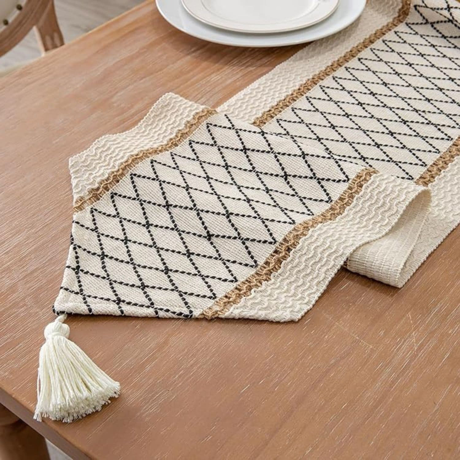 Dakota Fields Boho Tasseled Table Runner with Triangular Ends | Wayfair