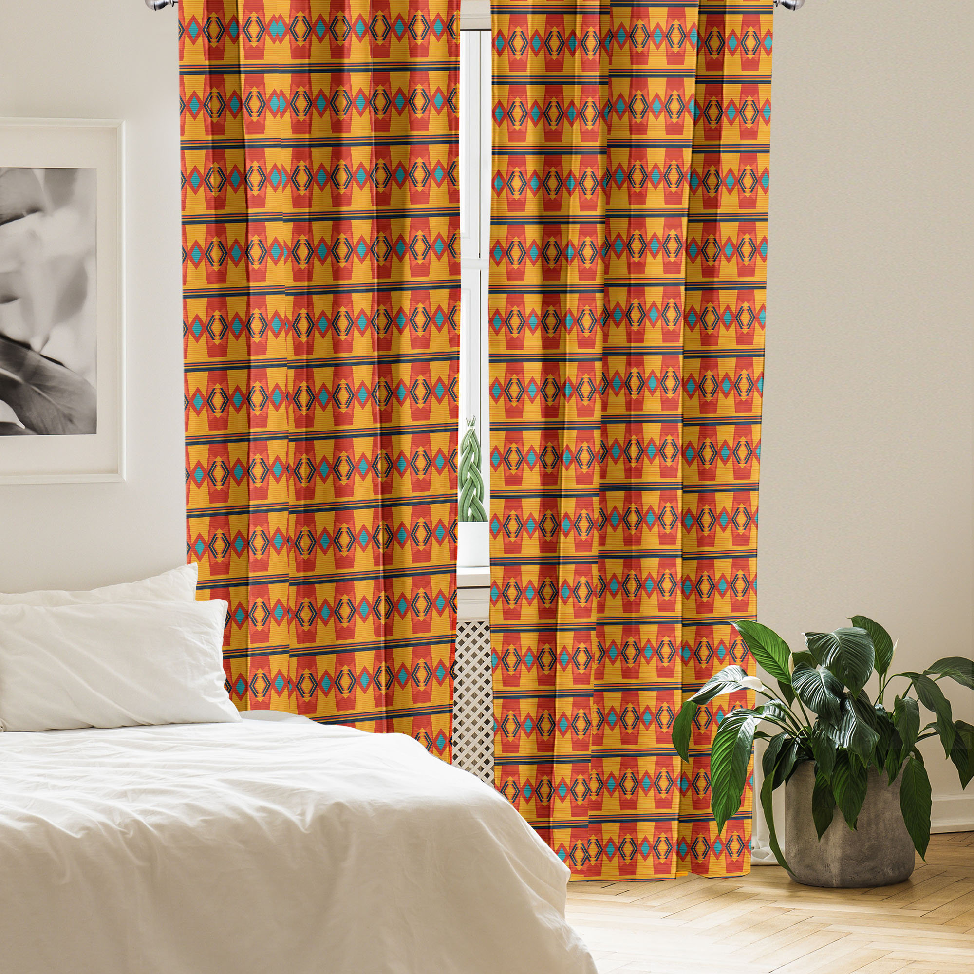 East Urban Home Aztec 4-Panel Curtains, Warm Tones Geometrical Art ...