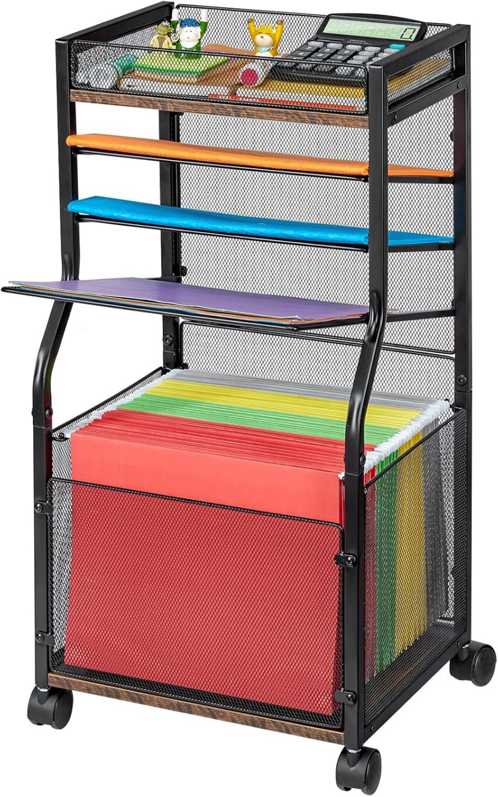 17 Stories 5-Tier Rolling File Cart With Hanging File Folders, Mobile ...