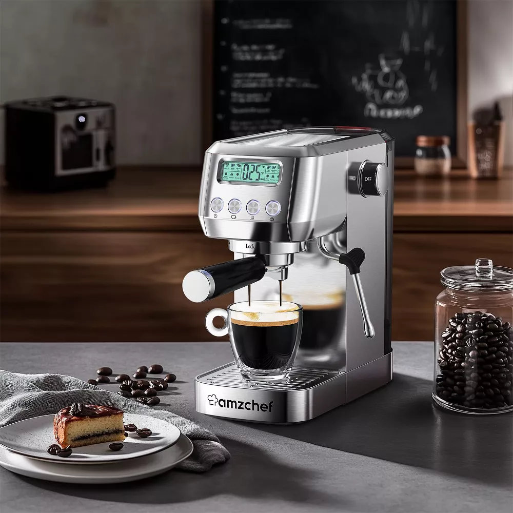 AMZCHEF Machine à espresso à 20 barres avec contrôle LCD intelligent ...
