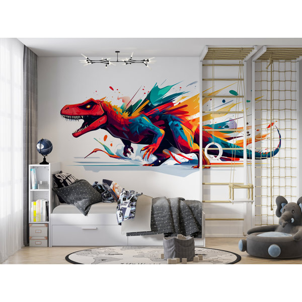 Trinx Colorful Dinosaur Vinyl Wall Decal, T-Rex Peel And Stick Wall Art ...