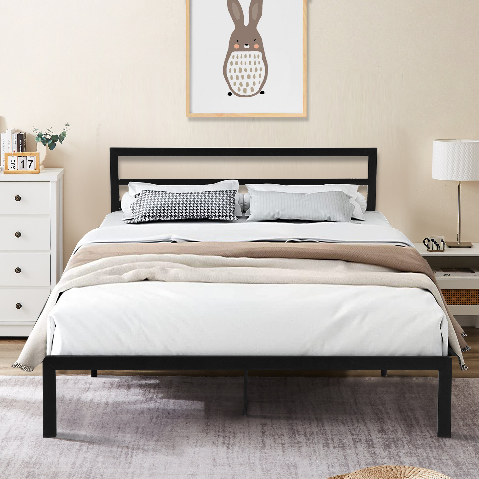 Ebern Designs Ellersick Minimalist Design Metal Platform Bed, Queen ...