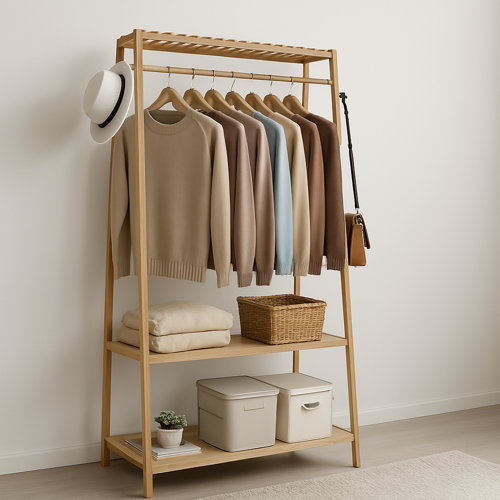 Borough Wharf Mattera Natural Bamboo Wooden Clothes Rack, Garment Rail ...