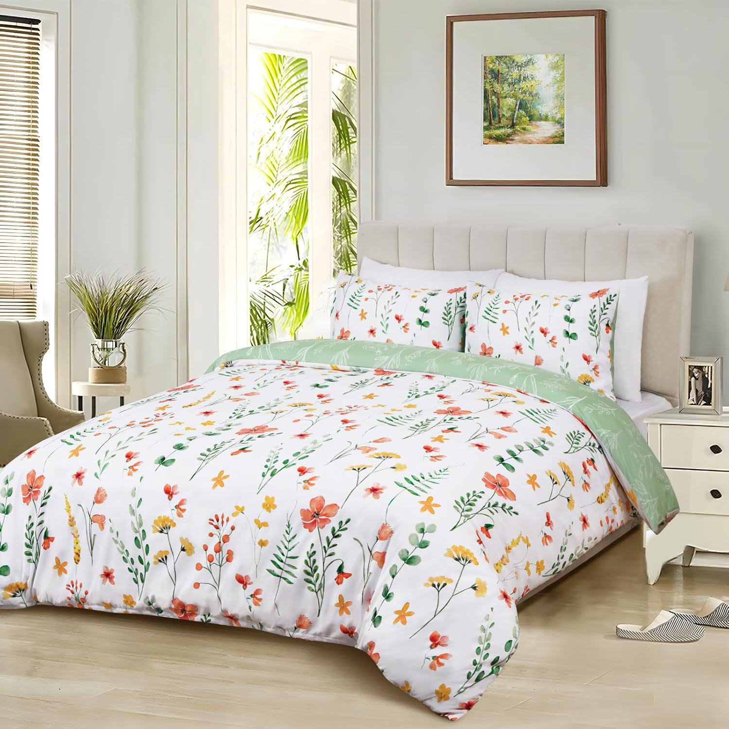 MAZOJA Floral Duvet Cover Set Queen Size Yellow Flower Comforter Cover ...