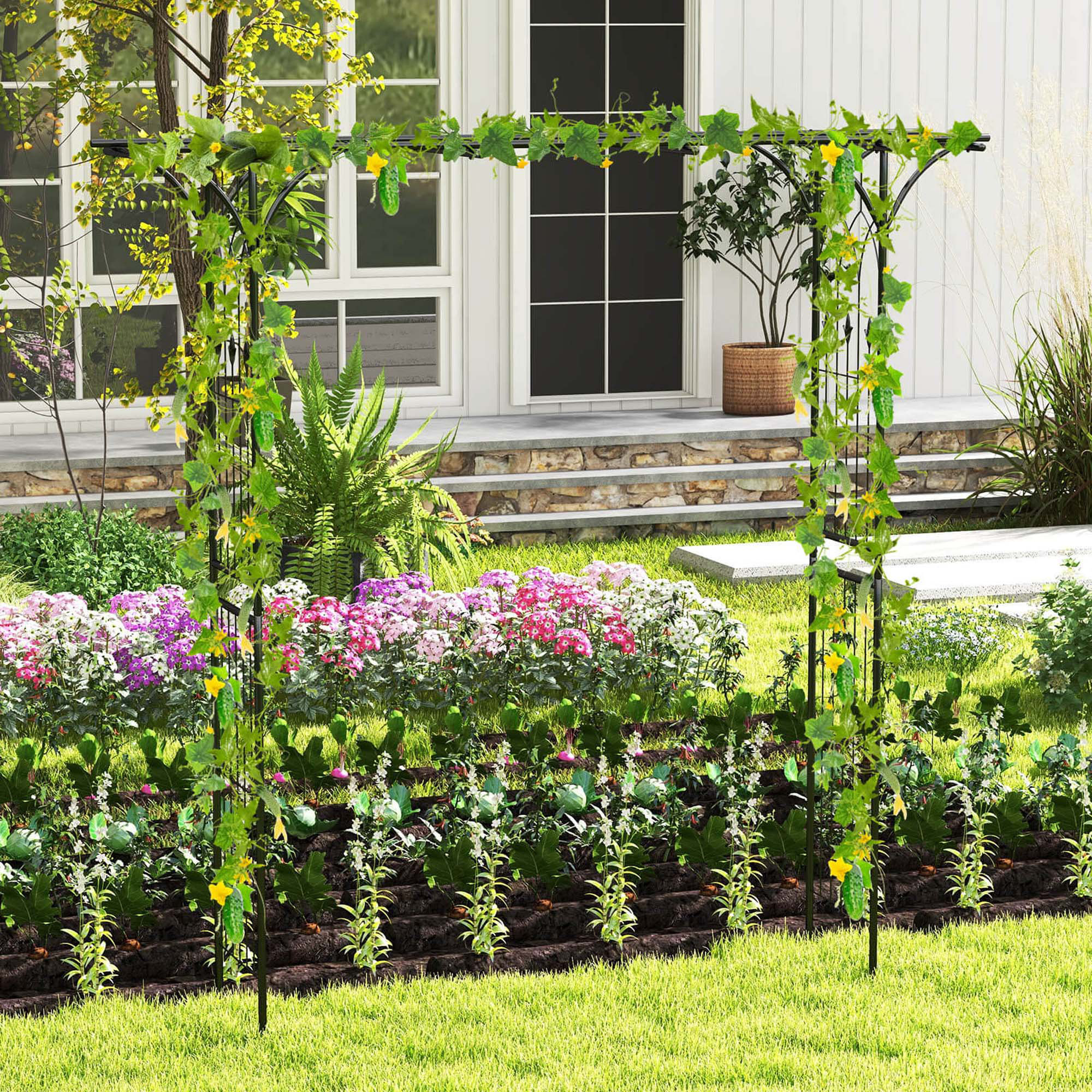 Costway 81'' W x 20.5'' D Metal Arbor with Gate in Black | Wayfair