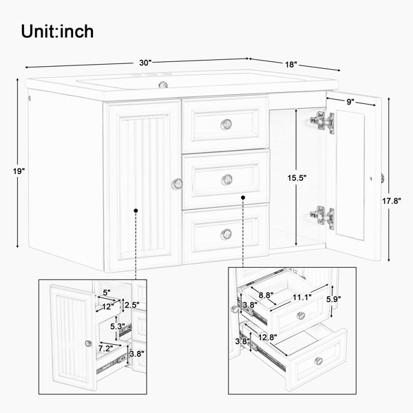 Winston Porter Latacha 30" Wall-Mounted Single Bathroom Vanity Set ...