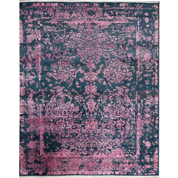 Bokara Rug Co., Inc. Hand-Knotted High-Quality Dark Blue and Pink Area ...