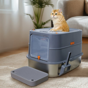 Tucker Murphy Pet™ Stainless Steel Cat Litter Box: Enclosed Cat Litter ...
