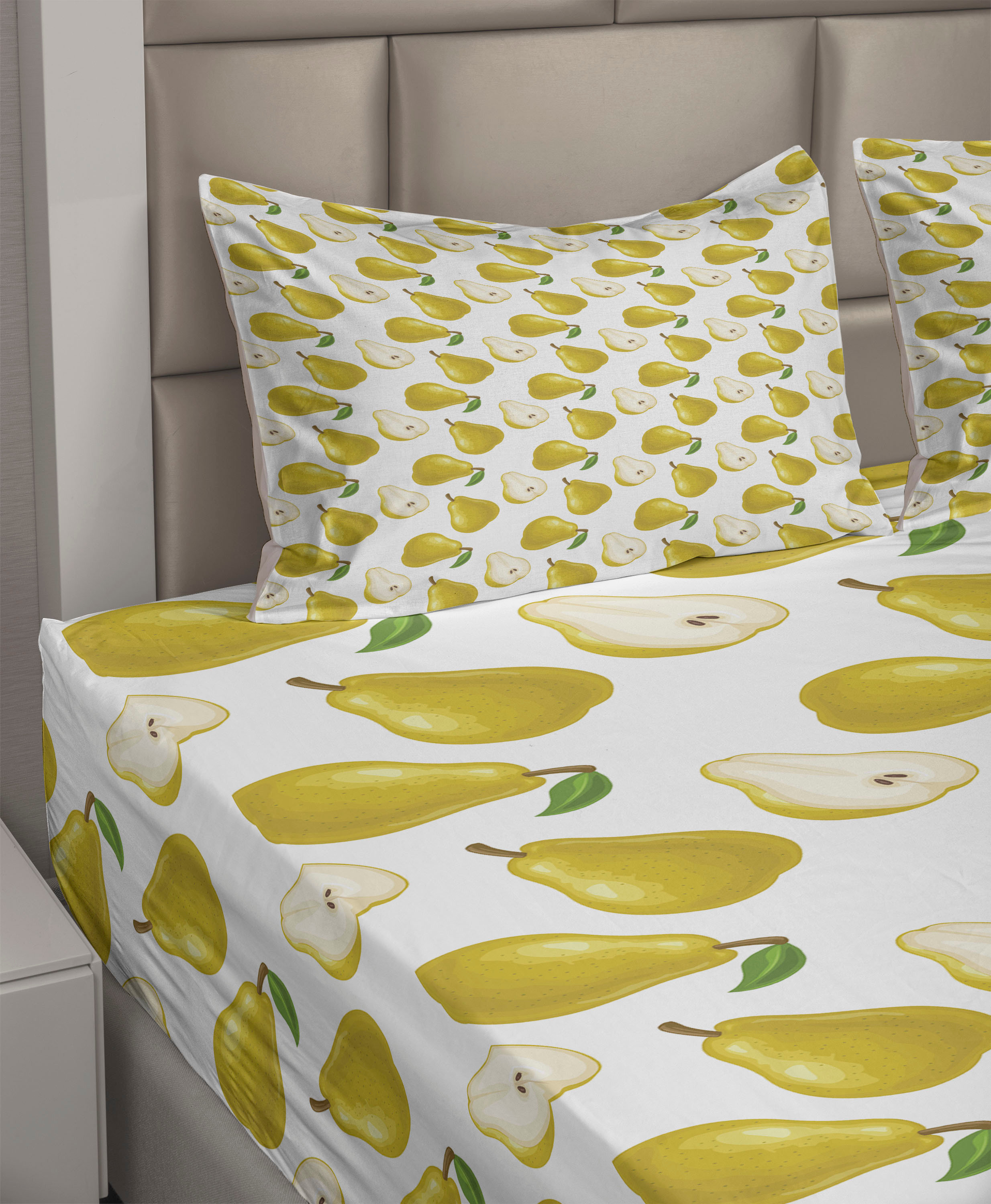 Ambesonne Pear Sheet Set Whole and Slice Fruits Plot Pastel Yellow and ...