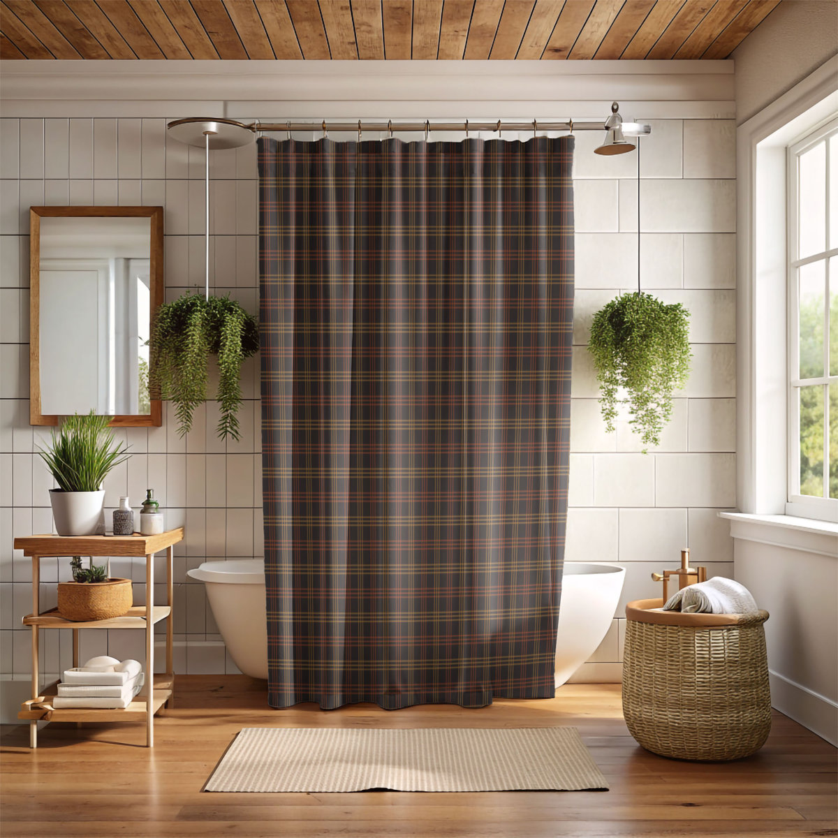 East Urban Home Harvest Plaid - 1 Piece Shower Curtain | Wayfair
