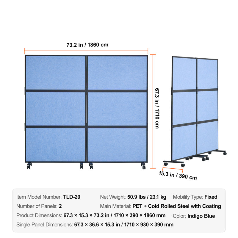 Stellweilan Tessberg Acoustic Room Divider 72" x 66" Office Partition ...