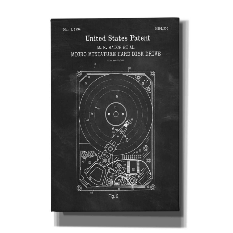 Williston Forge Hard Disk Drive Blueprint Patent Chalkboard On Canvas ...