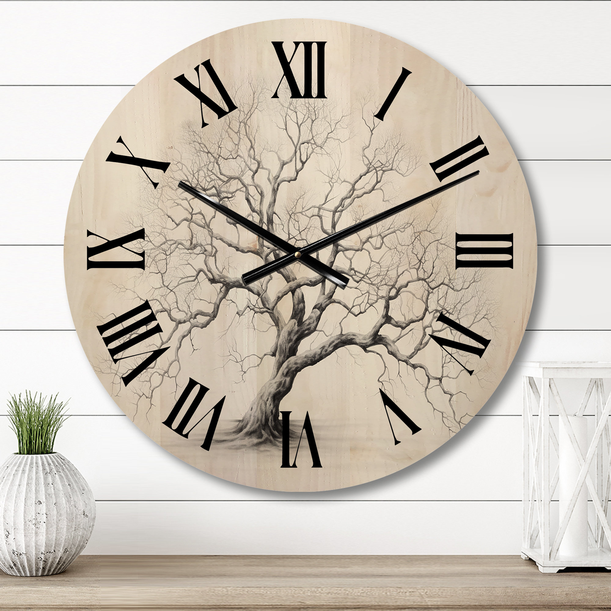 East Urban Home Grey White Tree Subtle Serenade II - Floral Oversized ...
