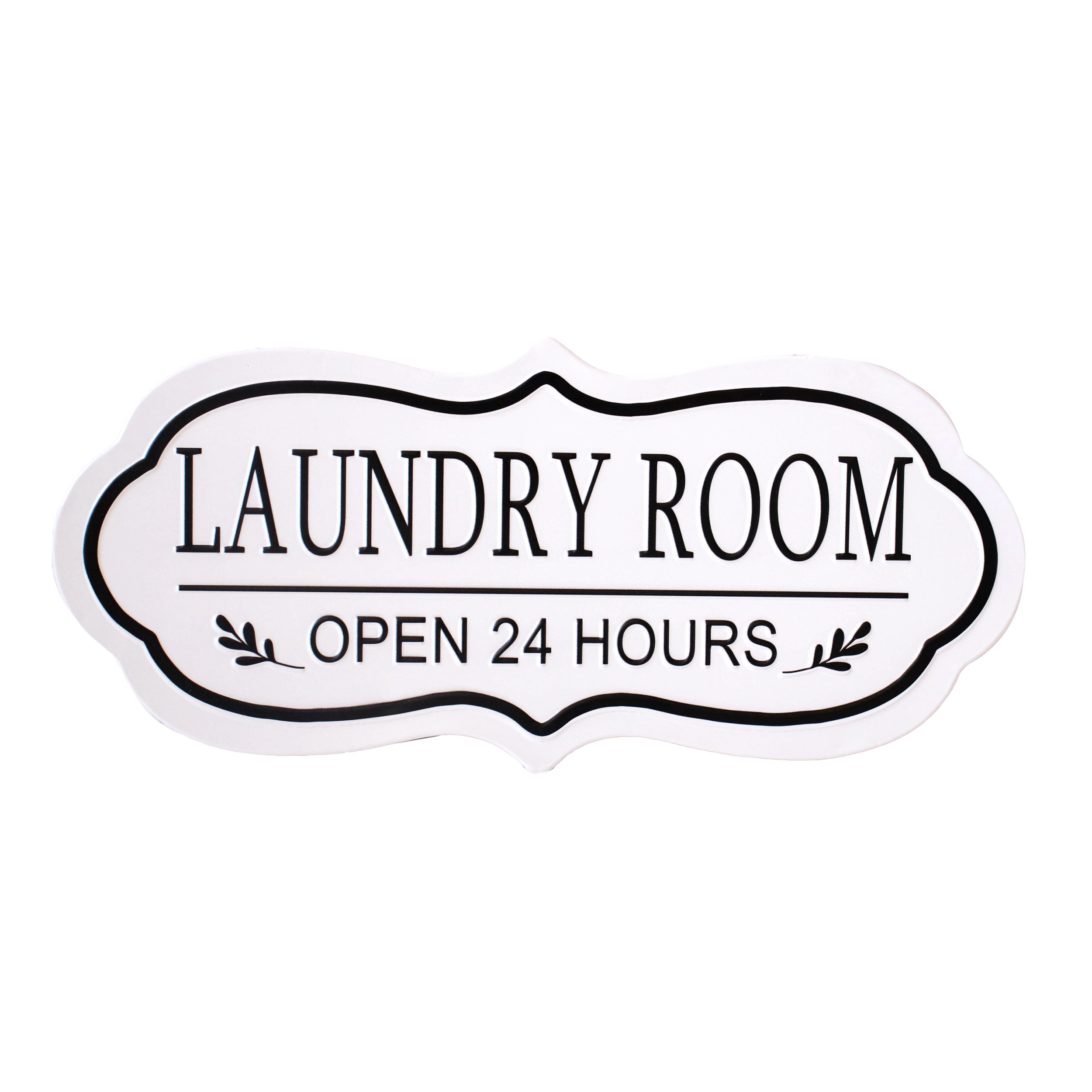 Trinx VIP Metal 20 in. White 24 Hours Laundry Room Shaped Sign | Wayfair
