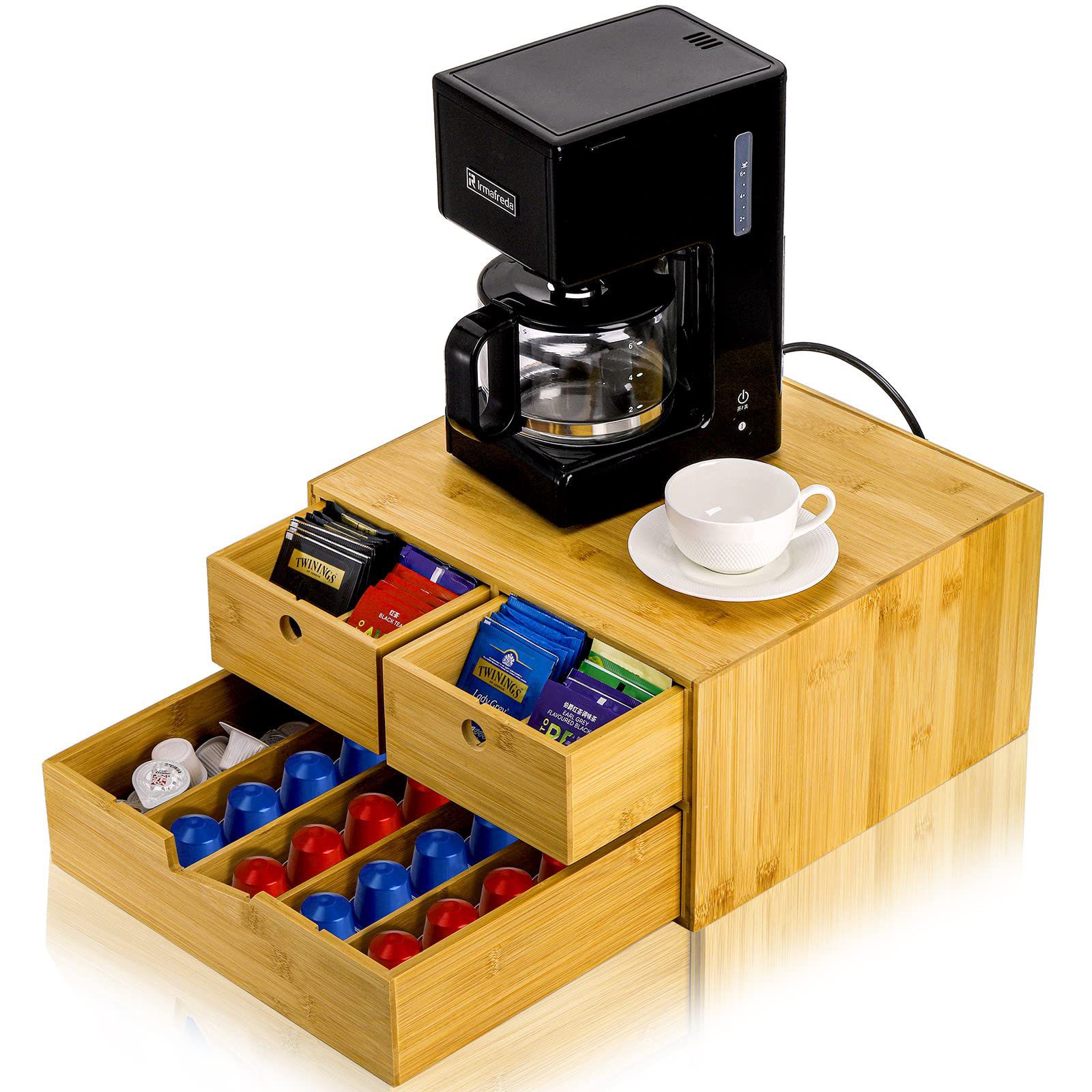 Passetas Bamboo Drawer Organizer For Coffee Pod, 2-Tier K Cup Holder ...