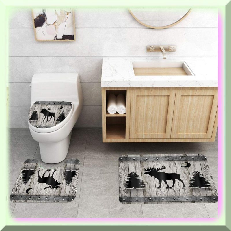 East Urban Home Rustic Deer & Moose Bathroom Set: Shower Curtain, Mat ...