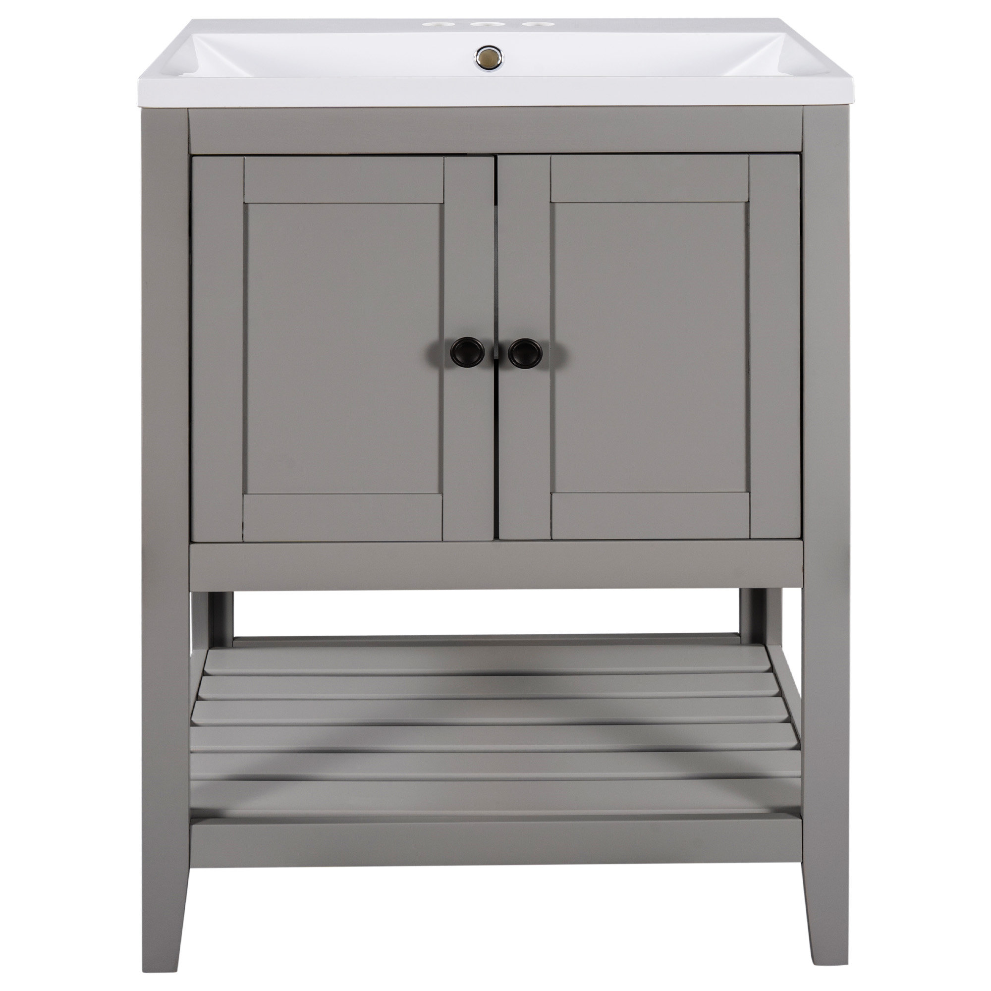 LOONGFIELD 24" Modern Sleek Bathroom Vanity Elegant Ceramic Sink With ...