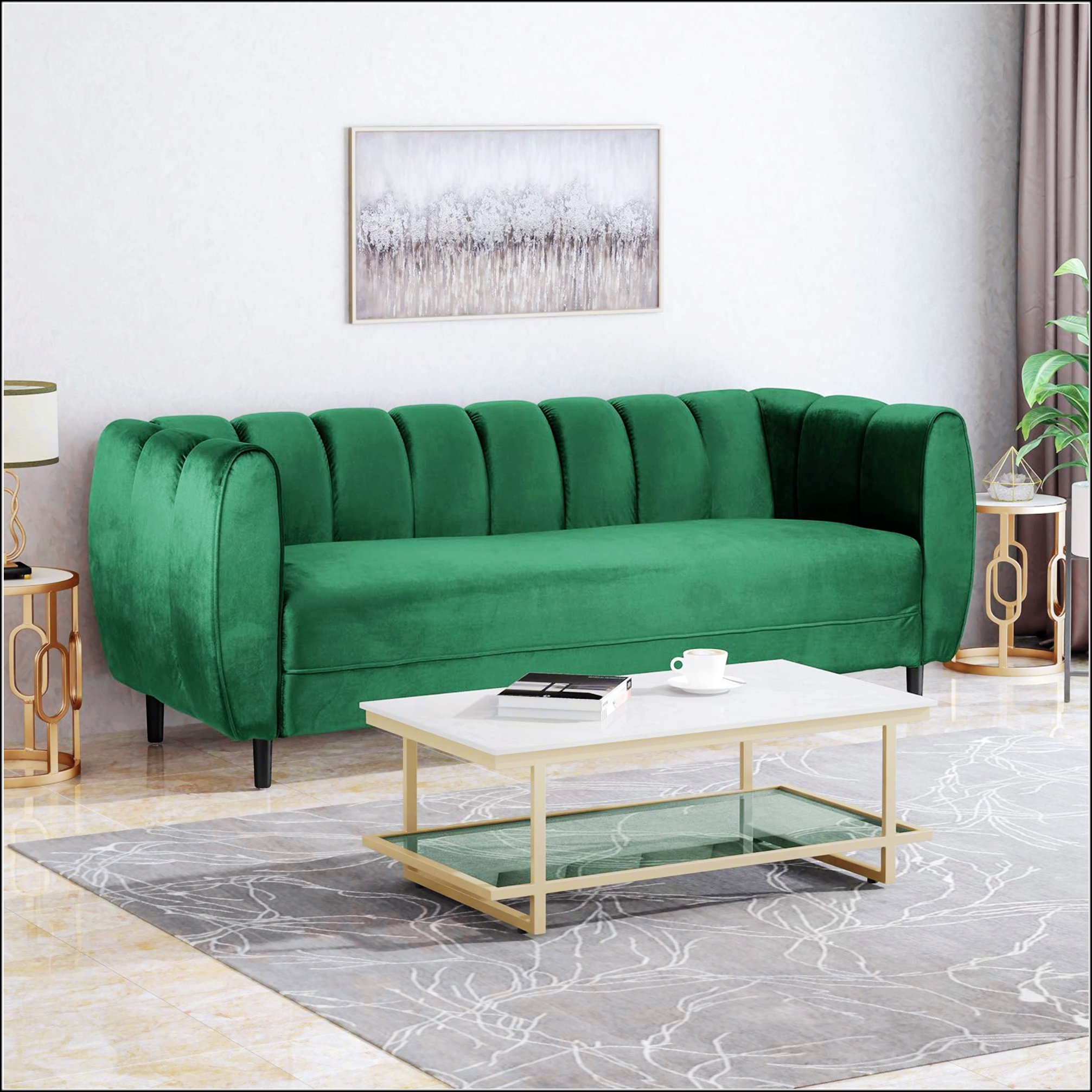 Everly Quinn Miranda Velvet 3-Seater Sofa - Wayfair Canada