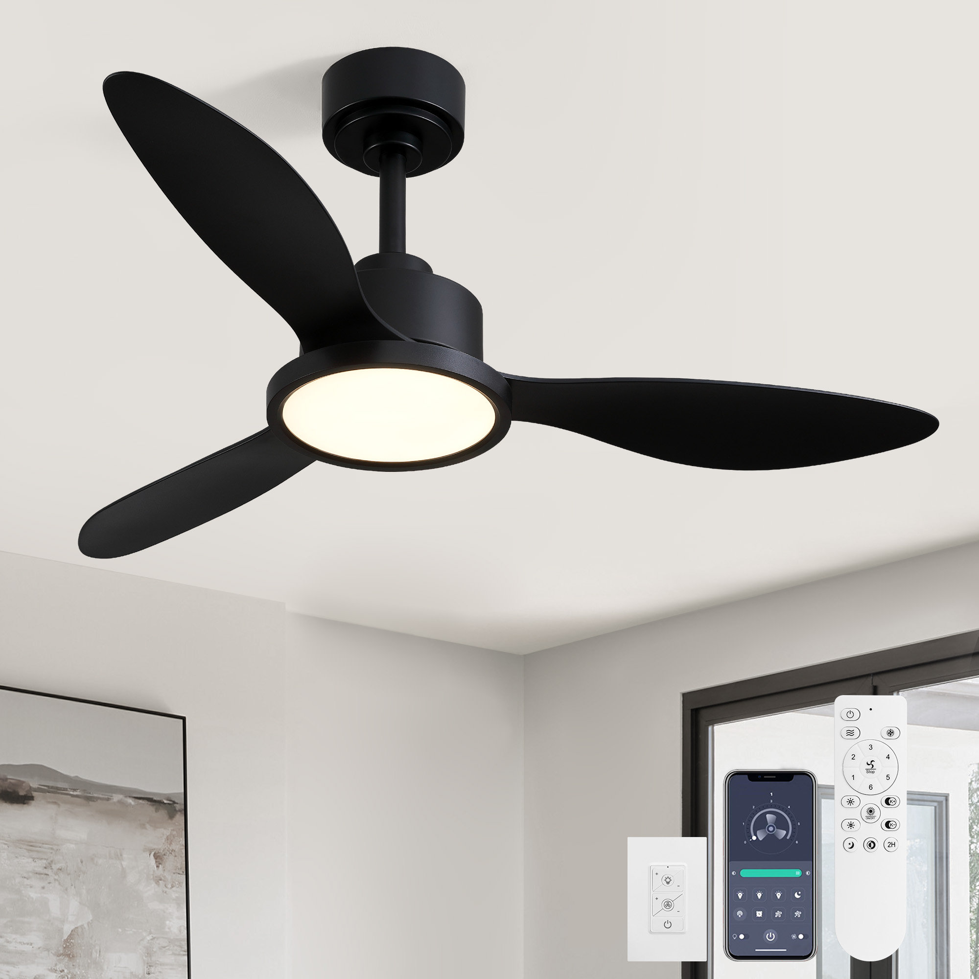 Wrought Studio™ 42''/52'' 3 - Blade Dimmable Ceiling Fan With Led Light ...