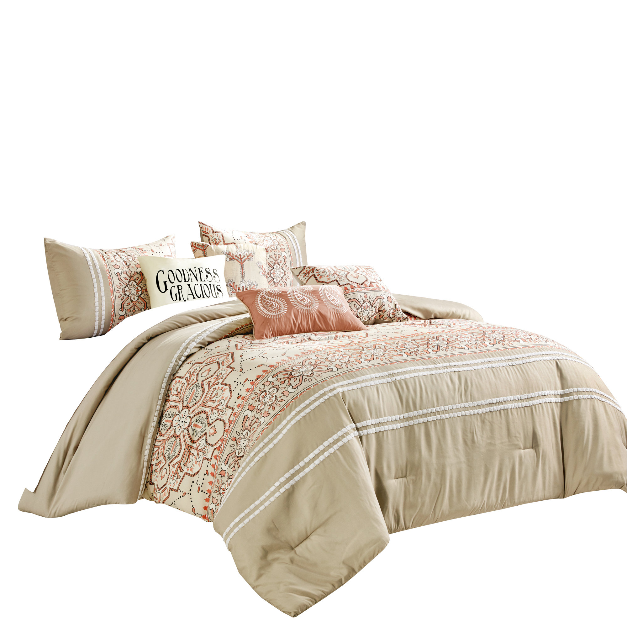 ESCA Beige Microfiber 7 Piece Comforter Set & Reviews | Wayfair