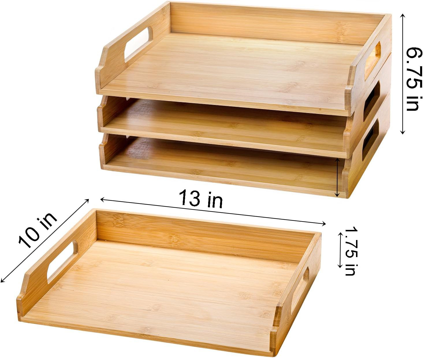 Loon Peak 3 Pack Stackable Paper Trays, Bamboo Desk Letter Tray Set, 3 ...