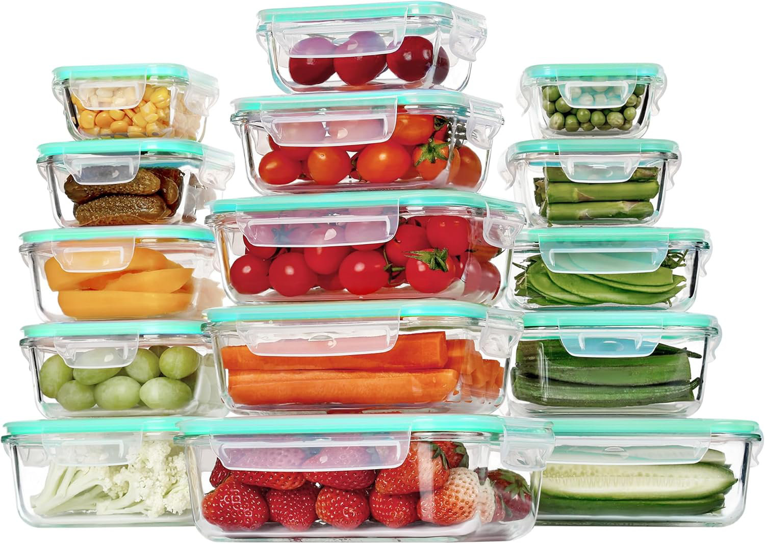Prep & Savour 15 Pack Glass Food Storage Containers, Meal Prep ...