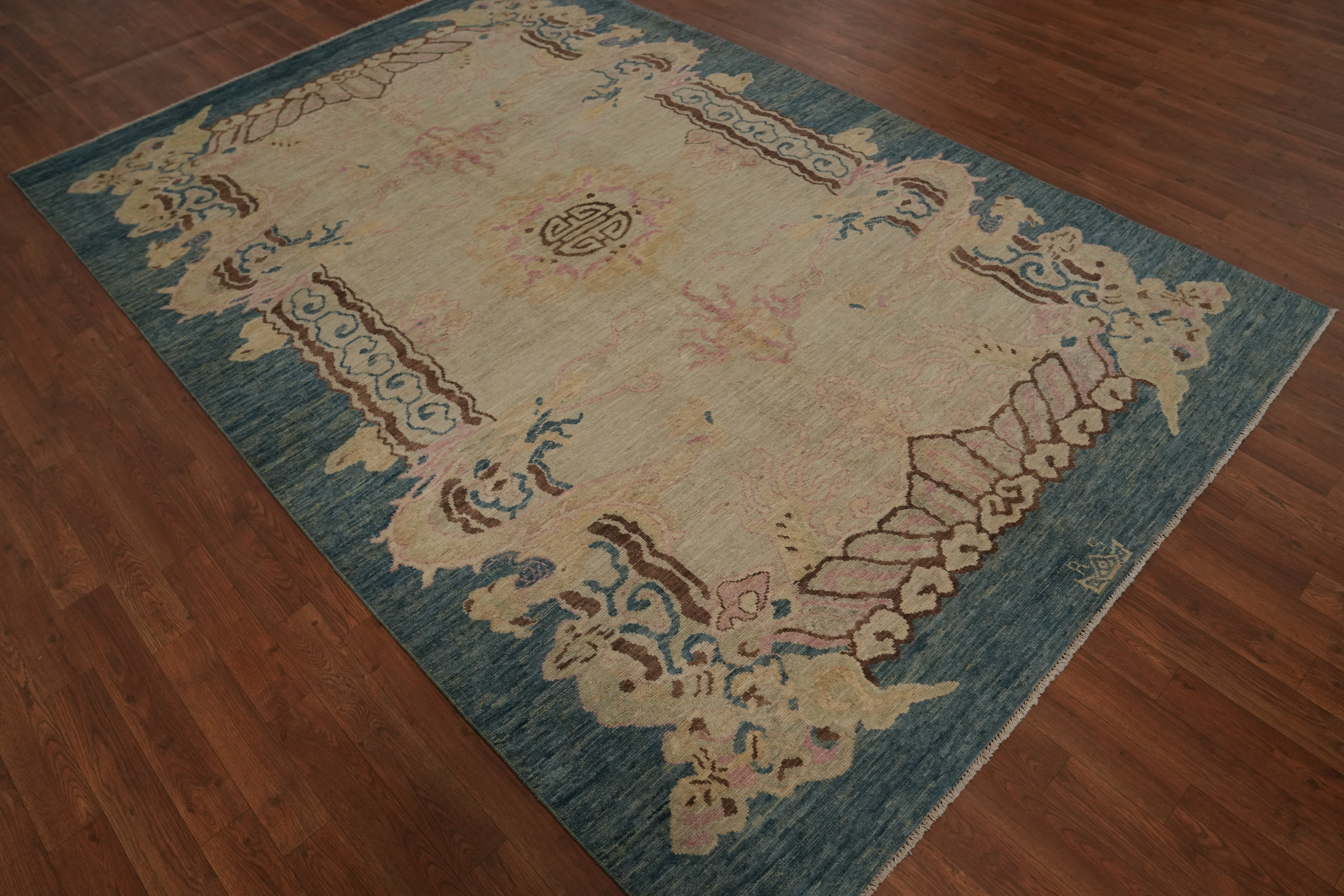 Isabelline Vegetable Dye Art Deco Living Room Area Rug 6x9 | Wayfair