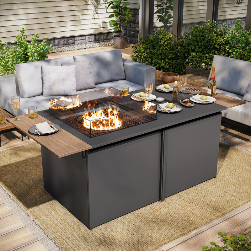 Ebern Designs Zaccai 64" Patio Rectangle Expandable Propane Fire Pit ...