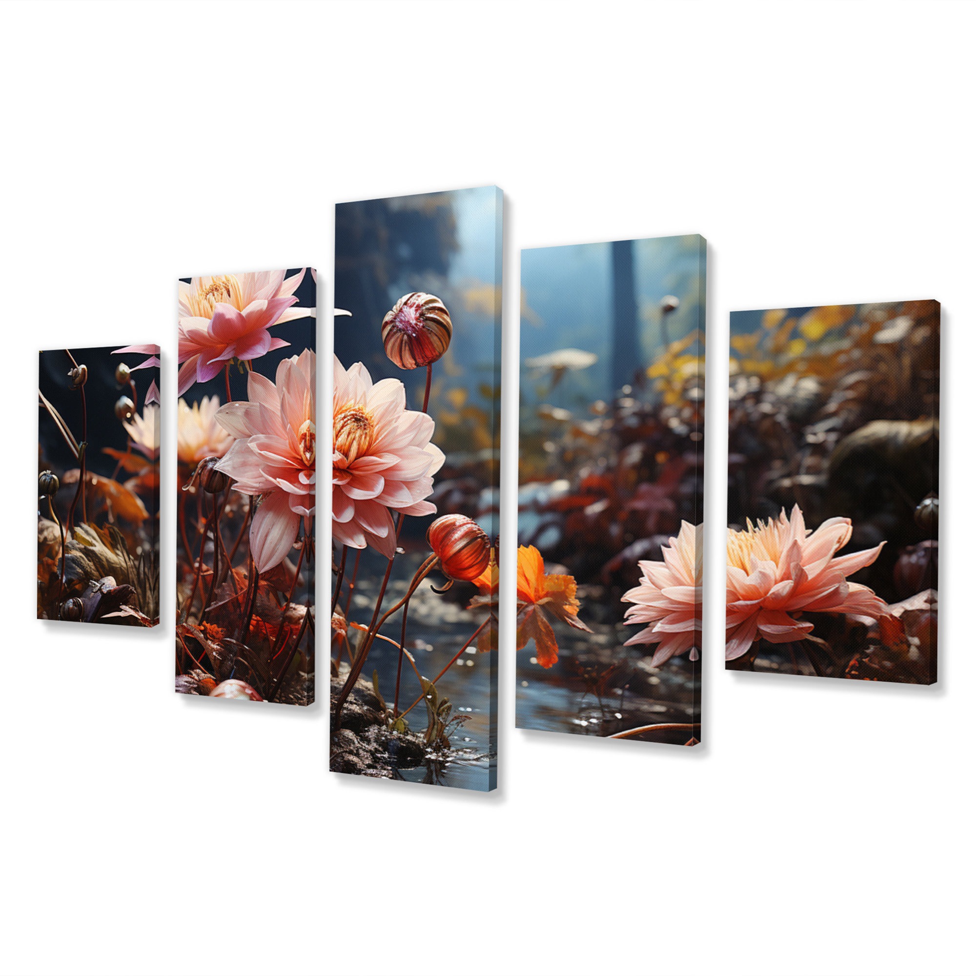 Design Art Coral Orange Wildflower By The River III - Floral Wall Art ...