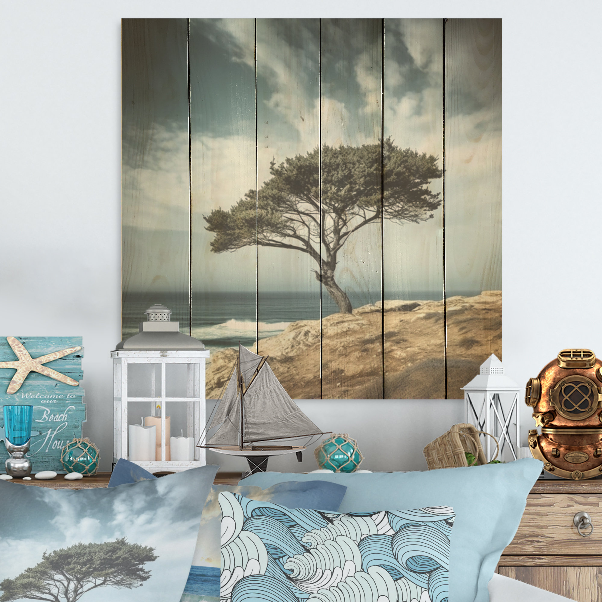 Highland Dunes Solitude Tree Coastal Horizon I - Coastal Ocean Wood ...