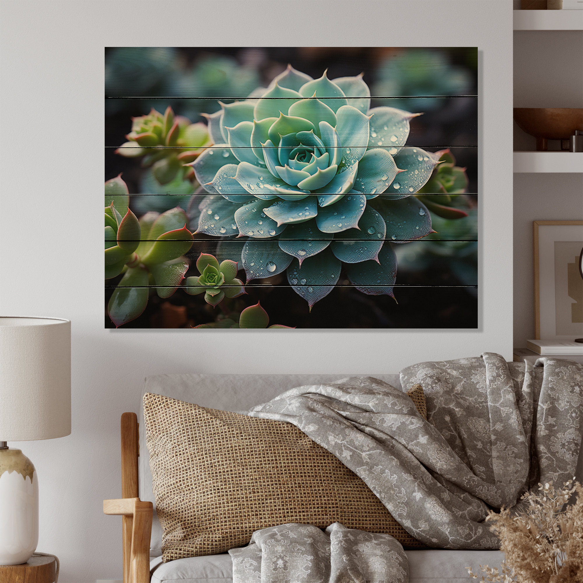 Bungalow Rose Matisyn Blue Succulent Serene Succulent On Wood Print ...