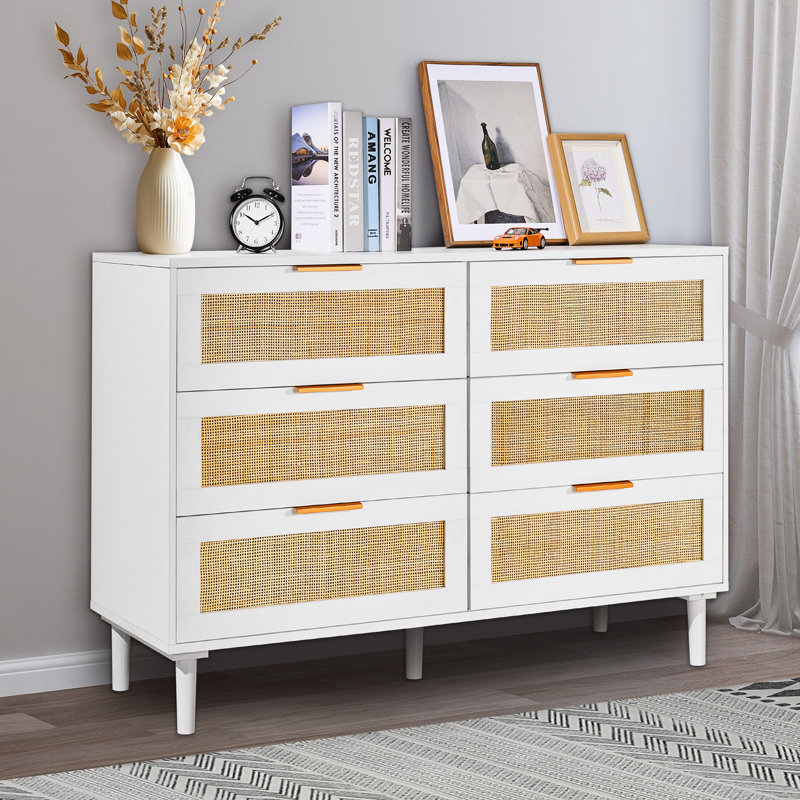 VEVOR 6 Drawer Rattan Dresser, Boho Dresser, Rattan Chest of Drawers ...