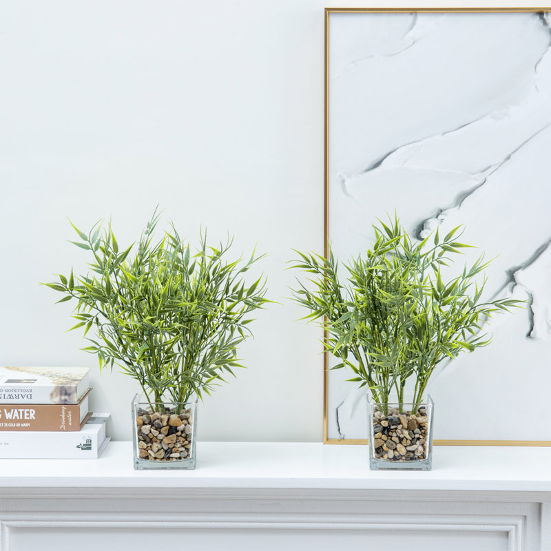 Dakota Fields 2-Piece Artificial Fake Bamboo Plants in Glass | Wayfair