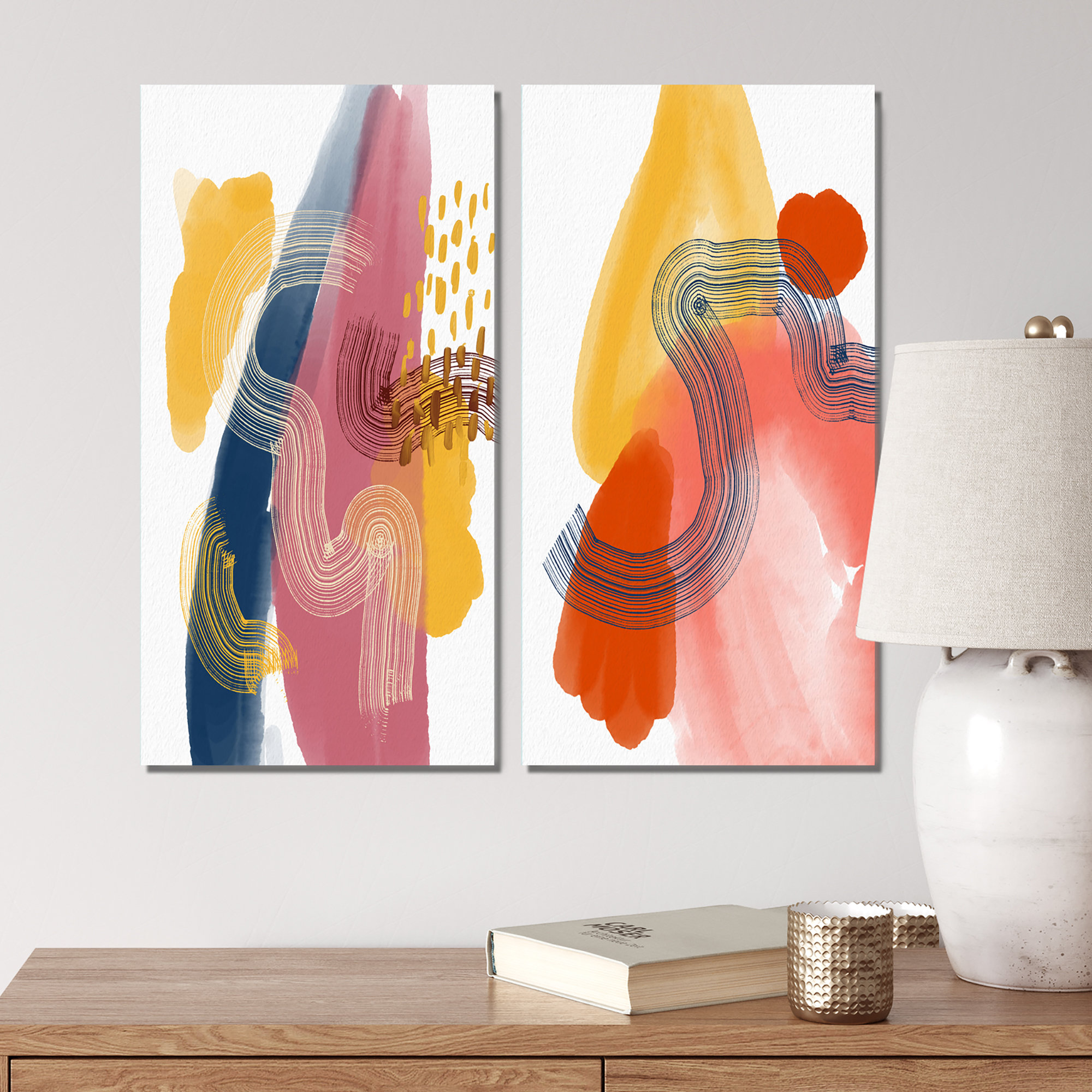 Wrought Studio™ Abstract Organic Shapes in Retro Gradients V - 2 Piece ...