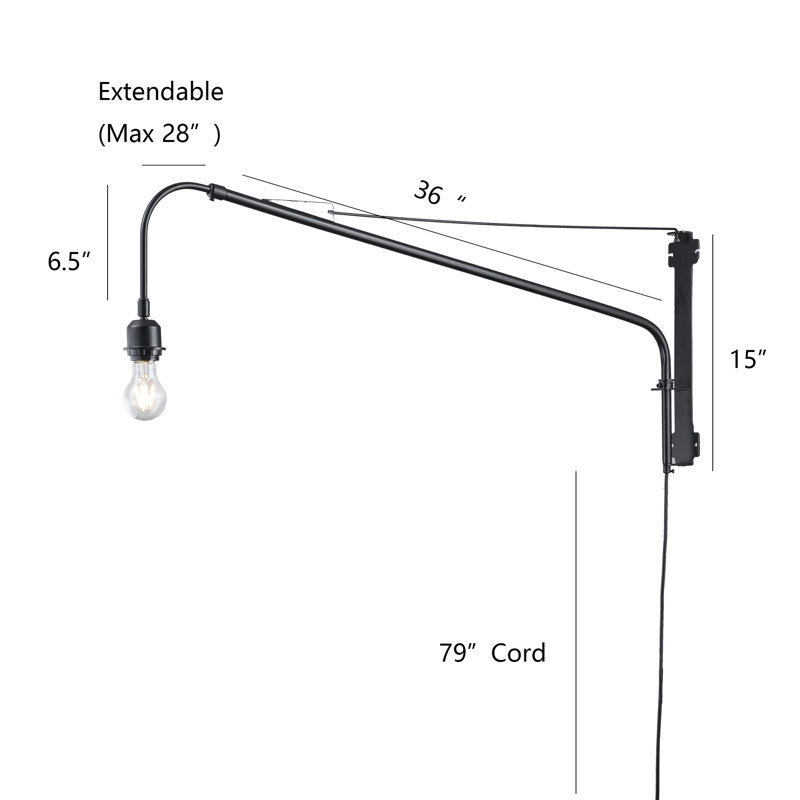 17 Stories Plata Plug-In Adjustable Swing Arm Wall Lamp In Matte Black ...