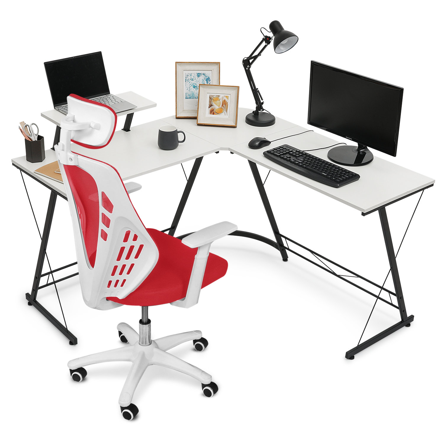 MoNiBloom Modern L Shaped Computer Desk & Chair Set | Wayfair