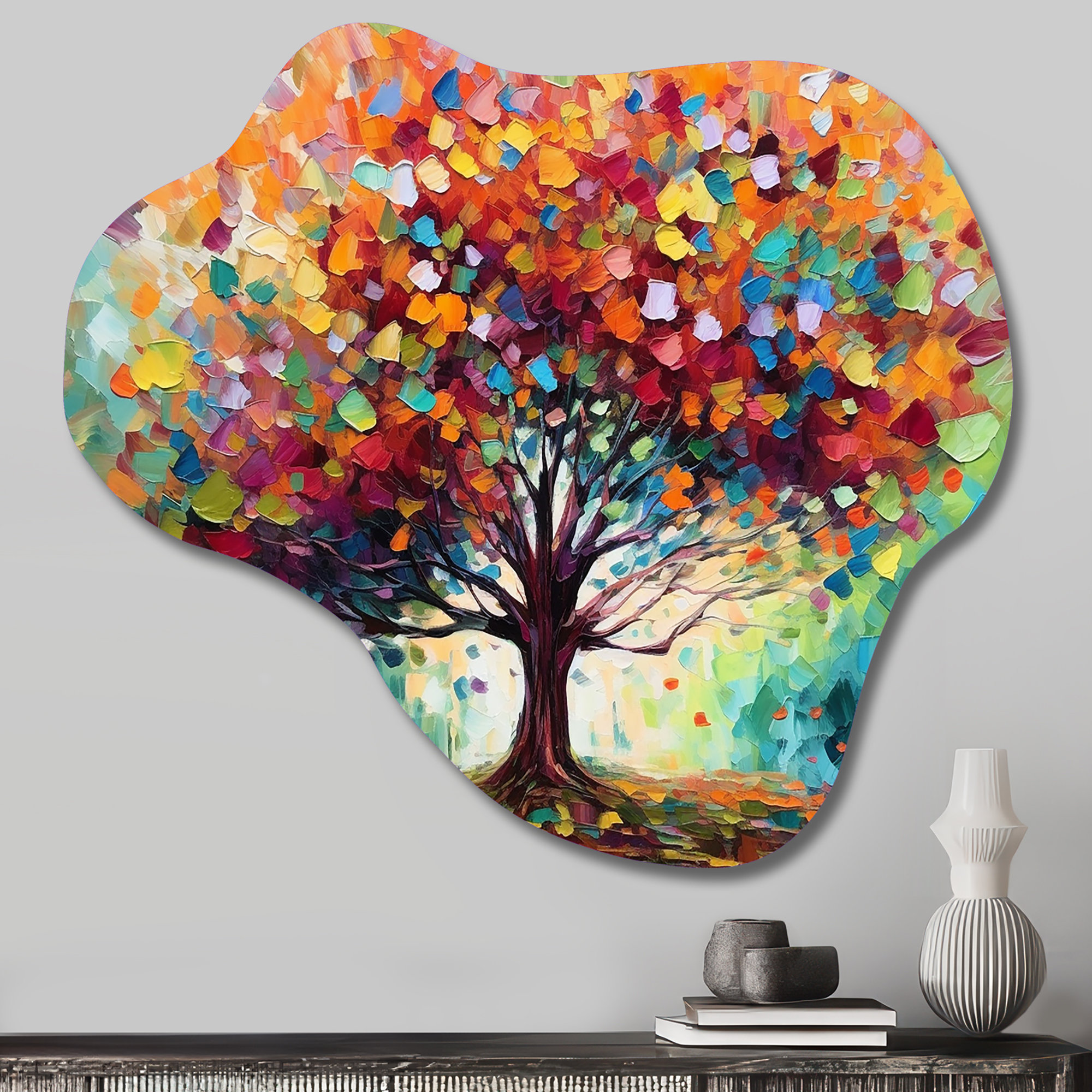 Design Art Coral Oak Tree At The Farm I - Asymmetrical Trees Metal Wall ...