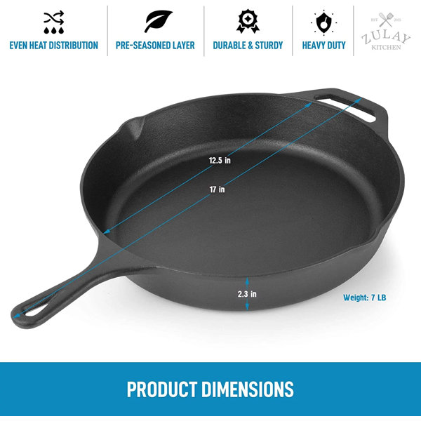 Zulay Kitchen Heavy Duty Cast Iron Skillet - Grill Stovetop Induction ...