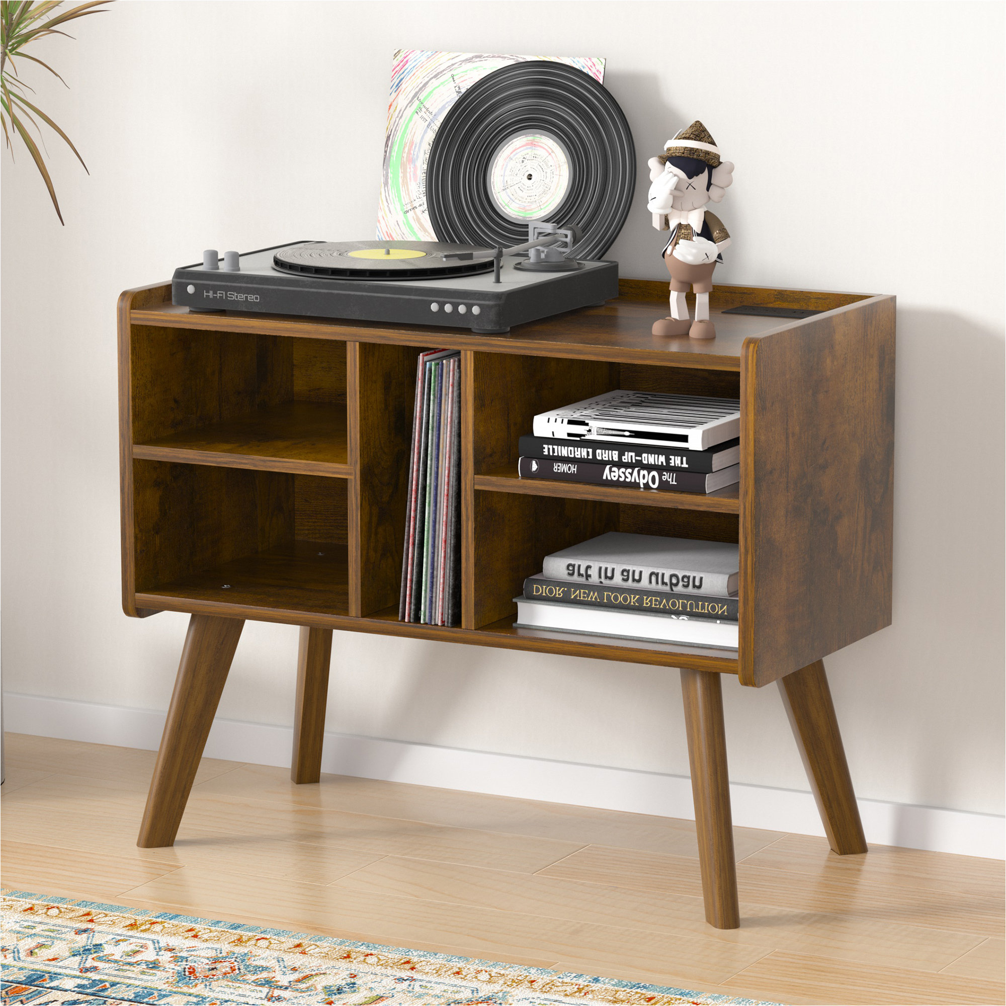 George Oliver Large Record Player Stand Audio Rack With Vinyl Storage ...