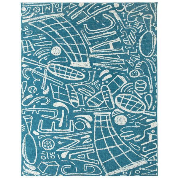 Katie Merz Sportsglyphs Tennis Blue Power Loom Polyester Rug | Wayfair