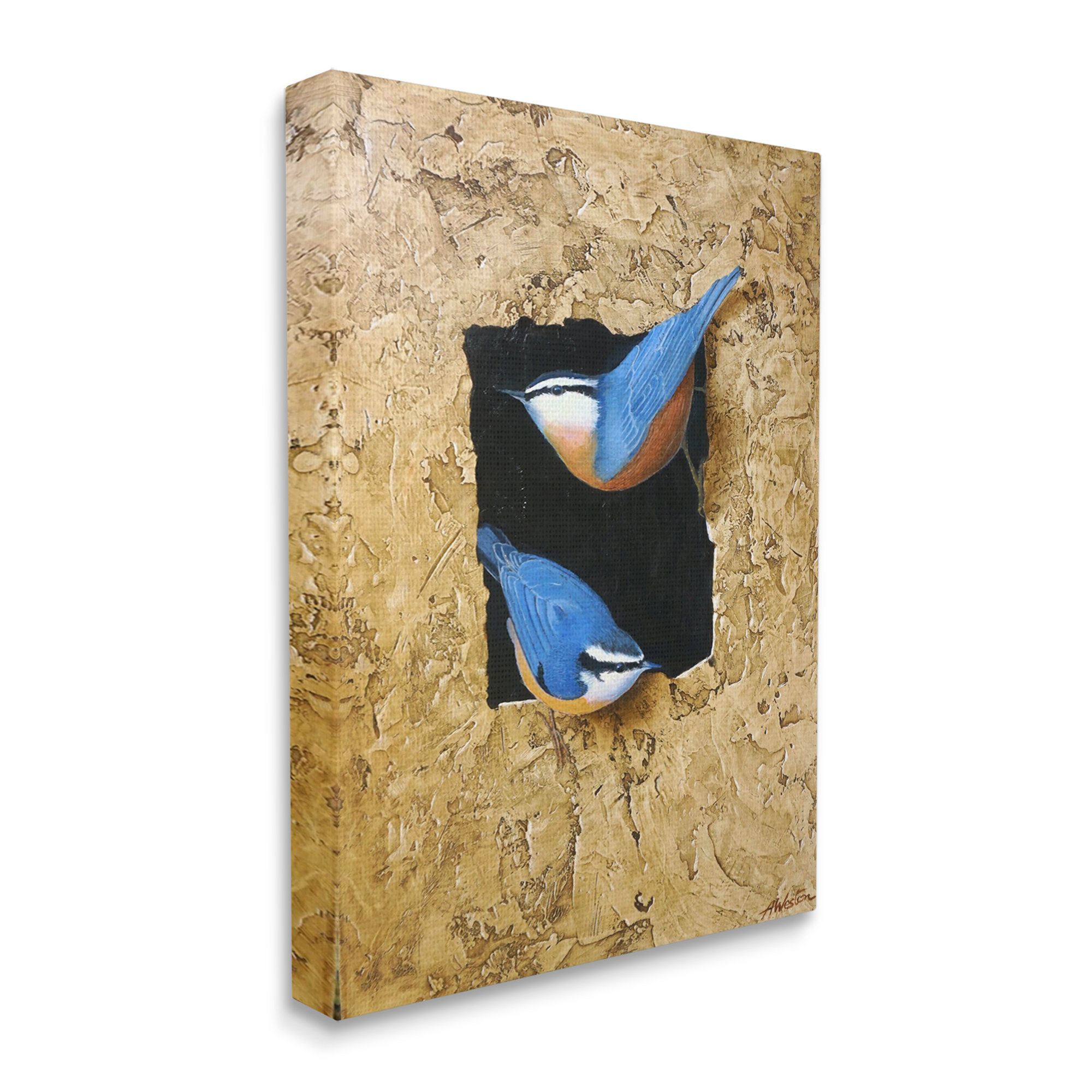 Stupell Industries Blue Bird Pair Perched Rough Layered Structure by ...