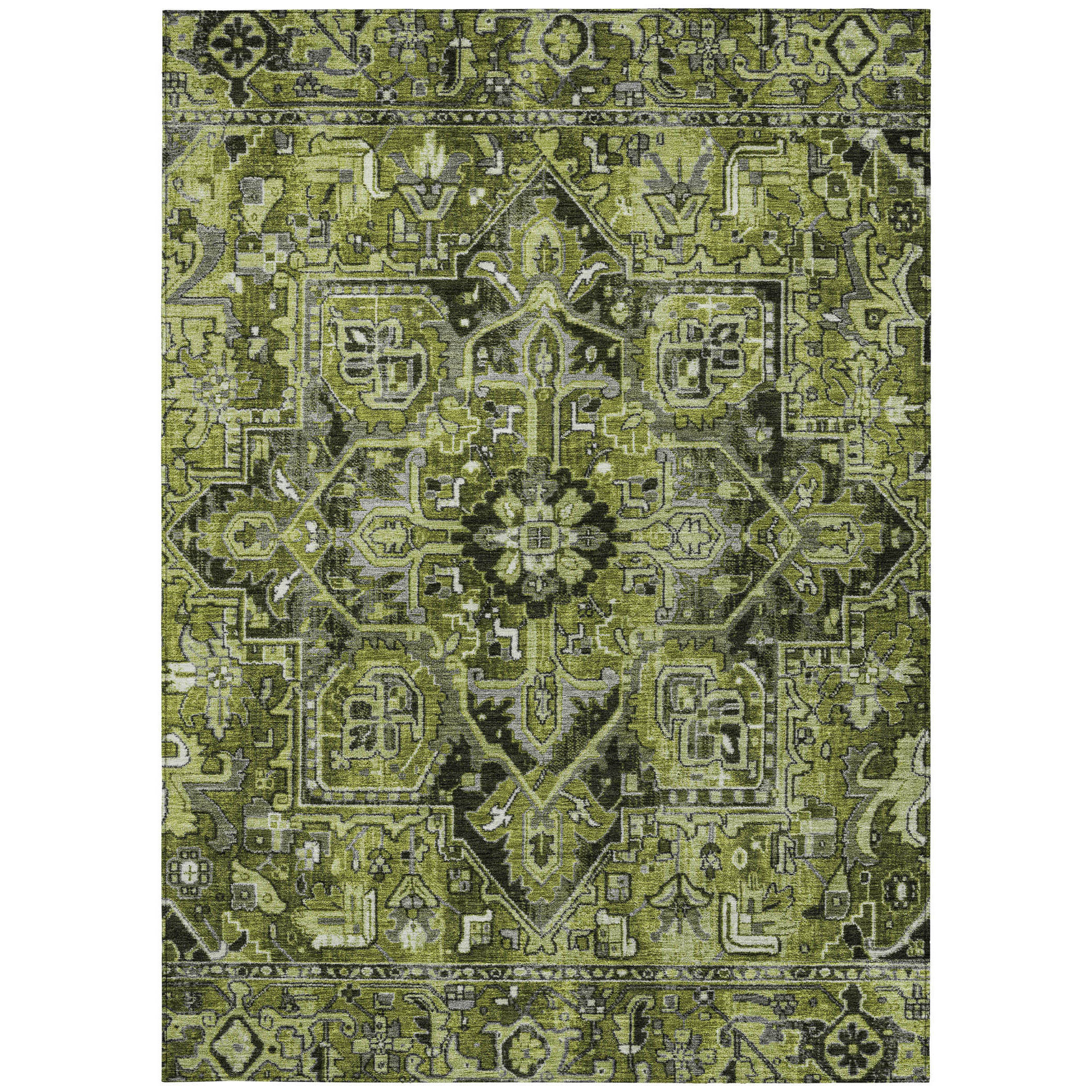 Bungalow Rose 8' X 10' Olive Green and Dark Green Oriental Washable Non ...