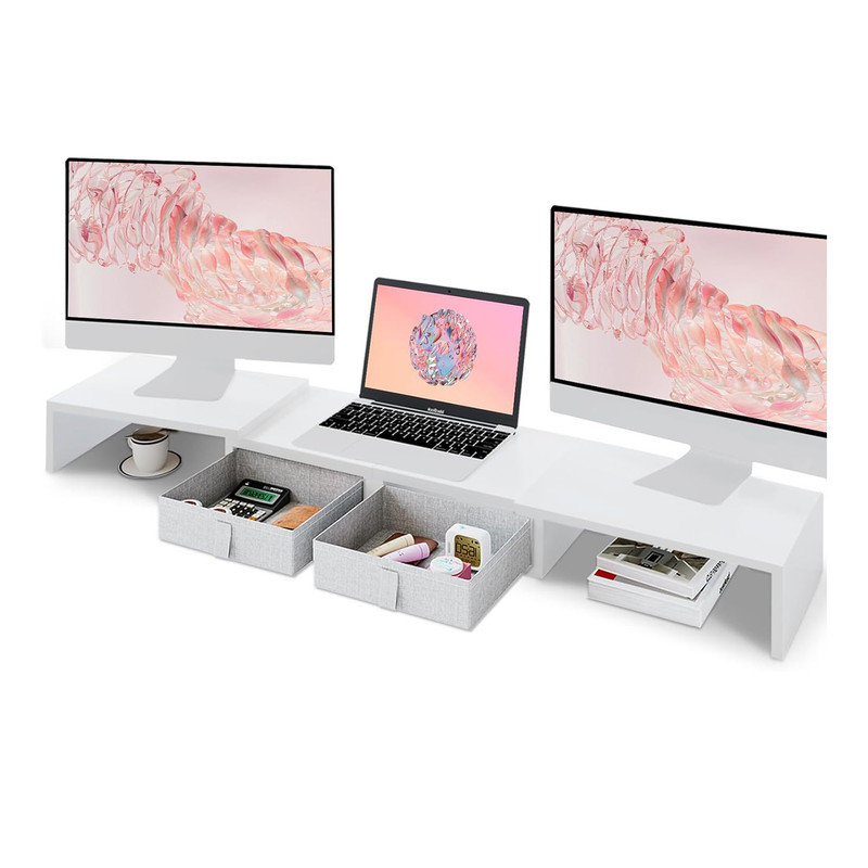 Latitude Run® Dual Monitor Stand Riser - Length Adjustable Monitor ...